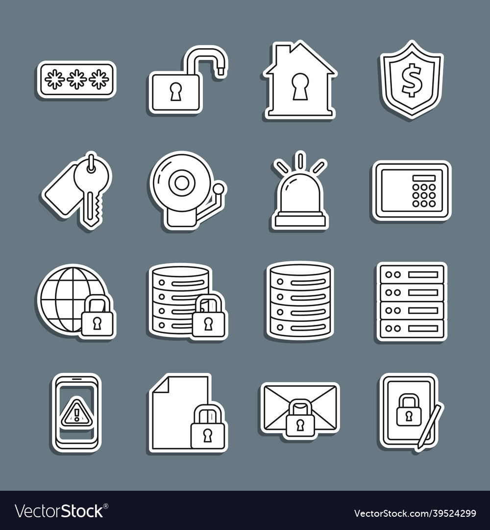 Set line tablet with closed padlock server data Vector Image Set line tablet with closed padlock server data Vector Image