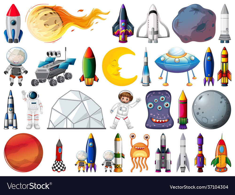 Set space objects and elements isolated Royalty Free Vector