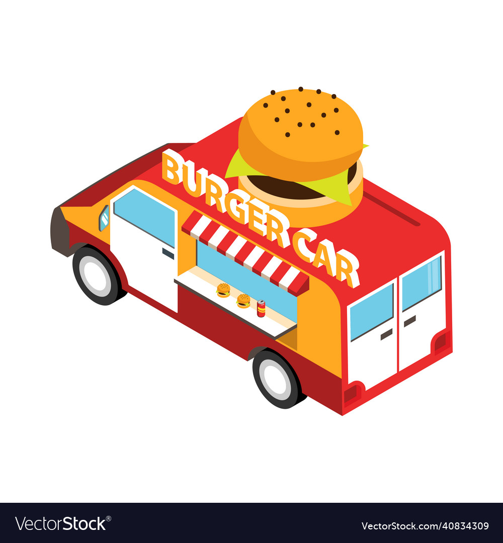 Burger van isometric composition Royalty Free Vector Image