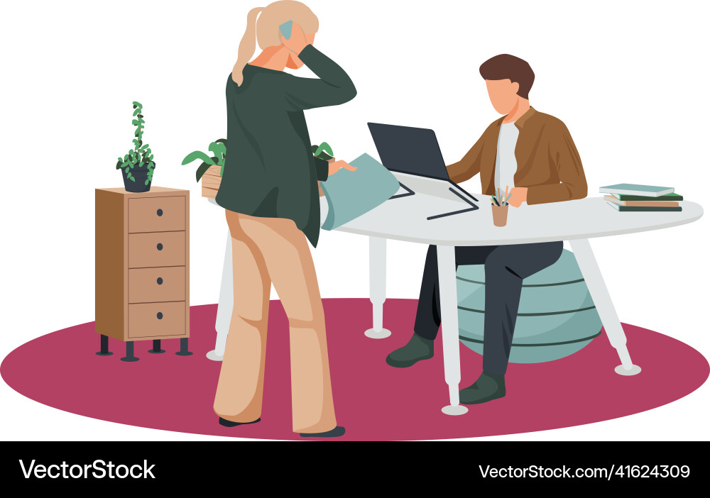 Comfortable work flat composition Royalty Free Vector Image