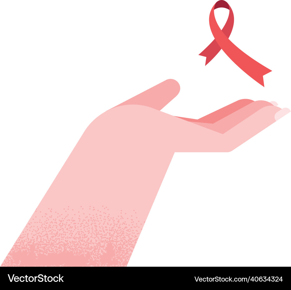 Hand lifting red ribbon Royalty Free Vector Image