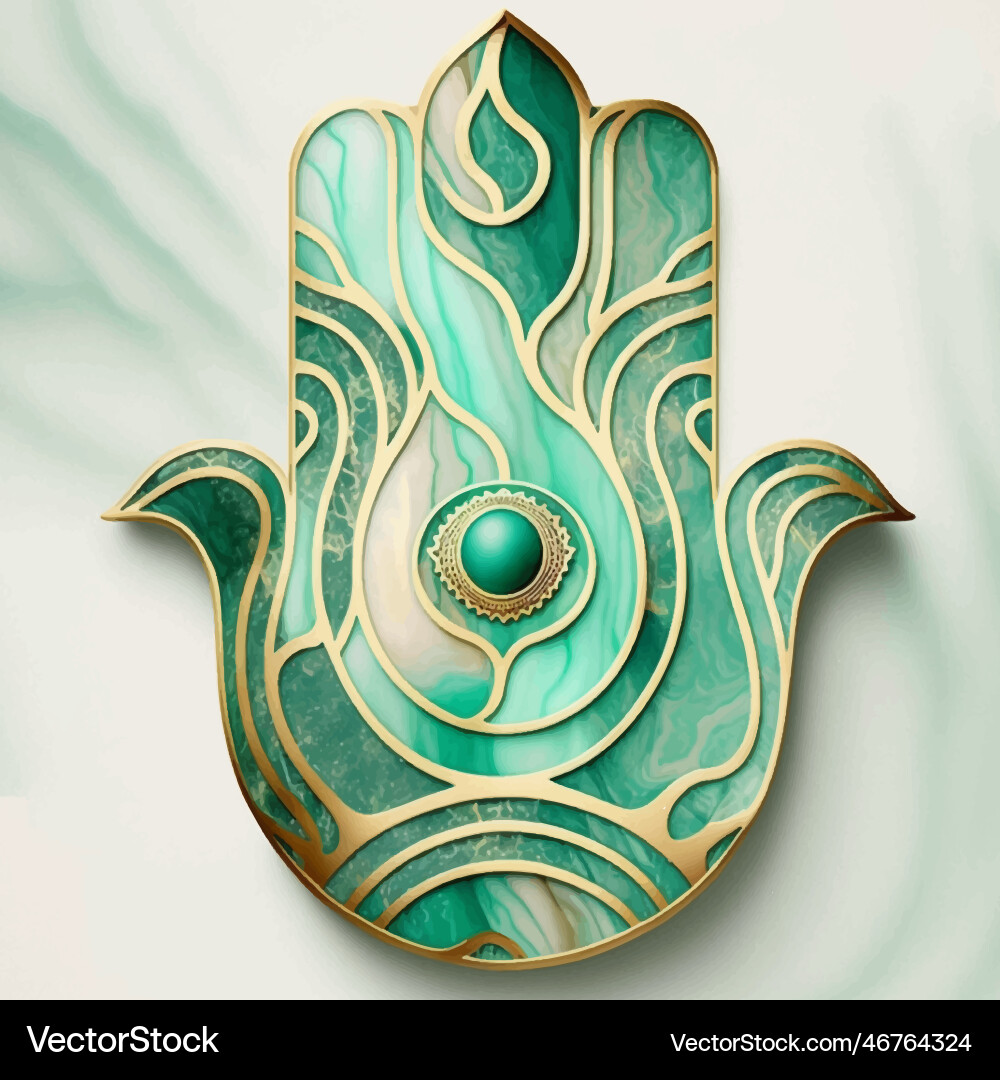 Turquoise malachite marble ornamental hamsa hand Vector Image