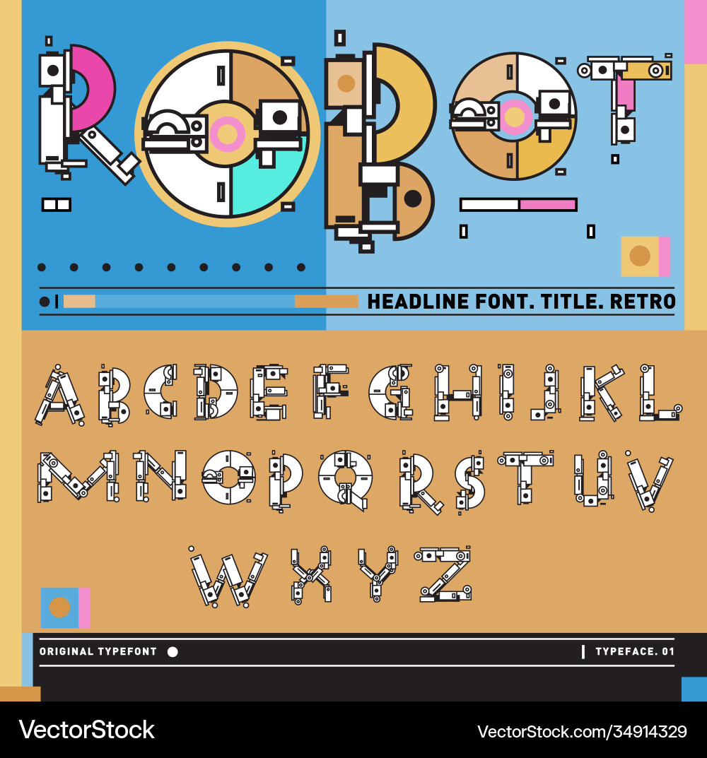Colorful retro alphabet unique fonts for design Vector Image