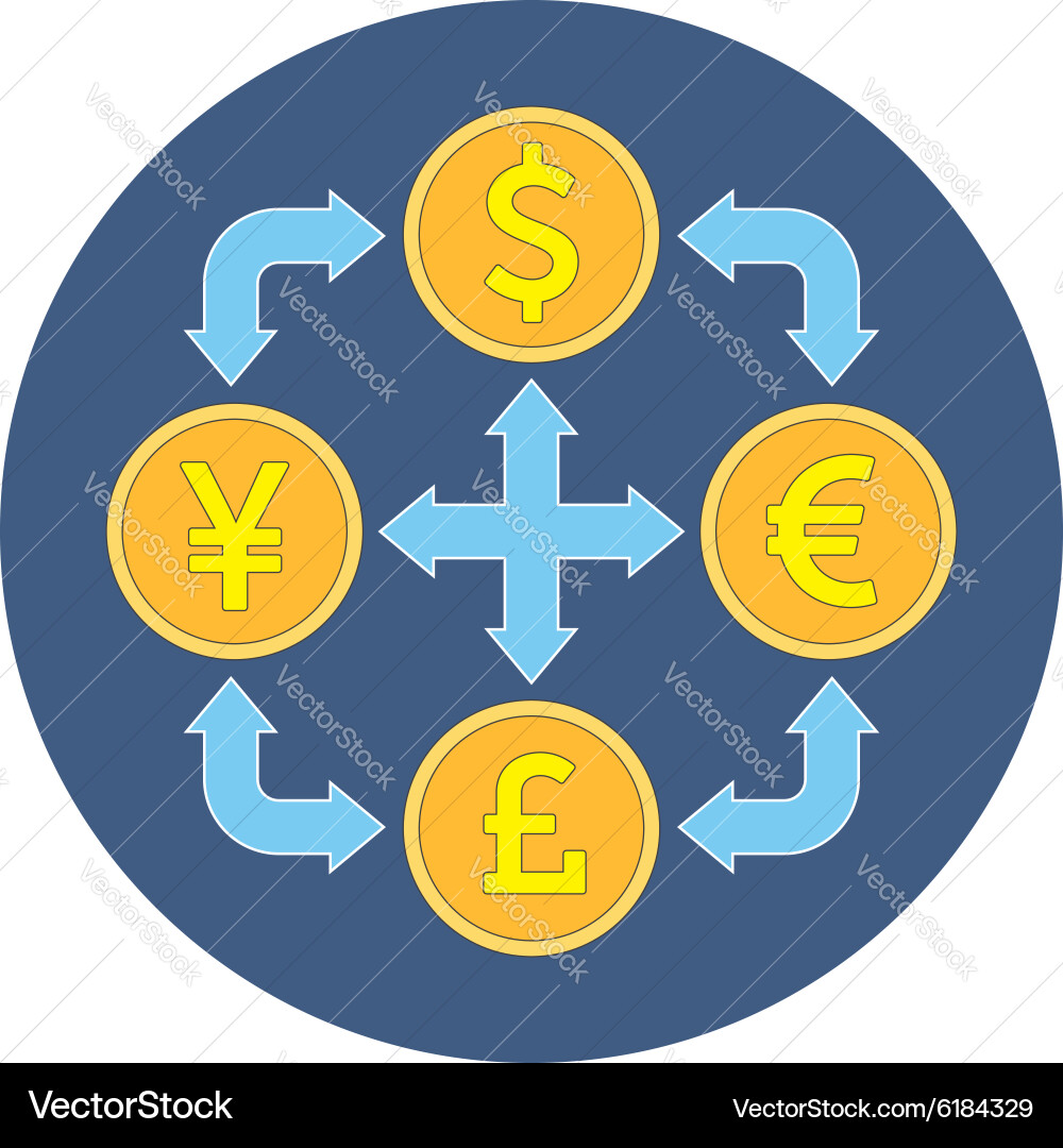 Currency exchange concept flat design icon in blue