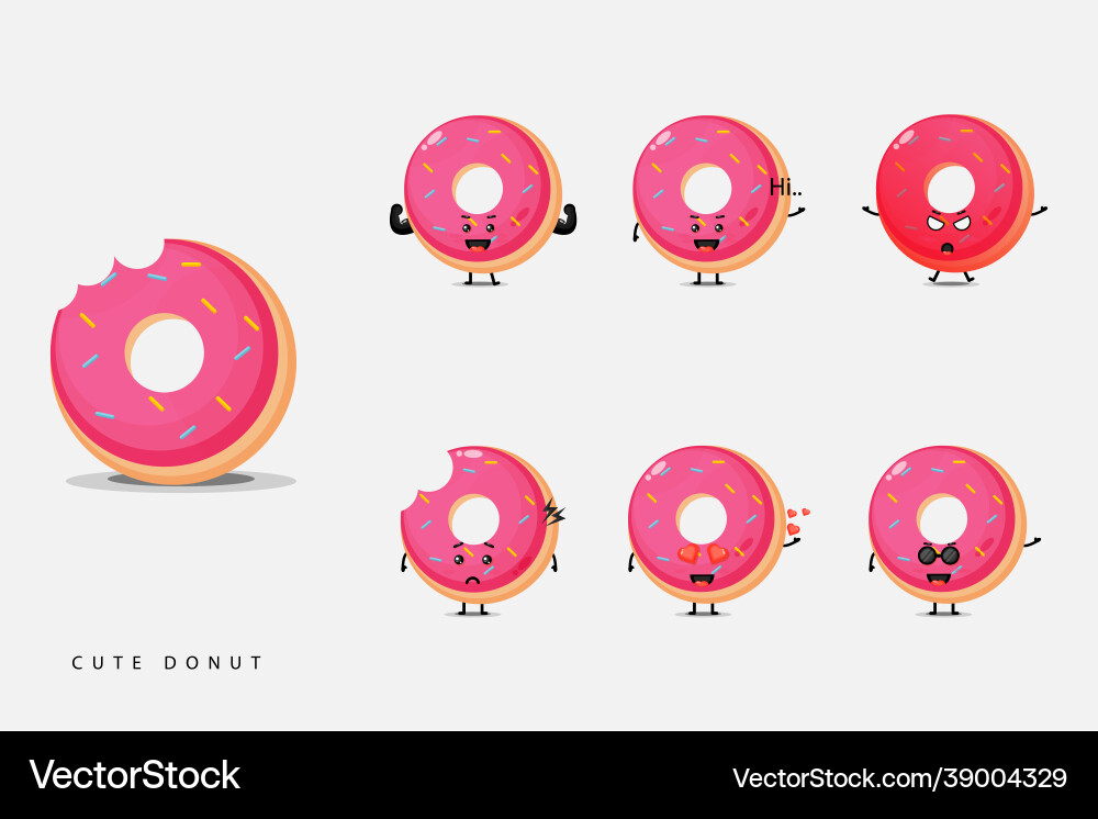Cute donut mascot set Royalty Free Vector Image