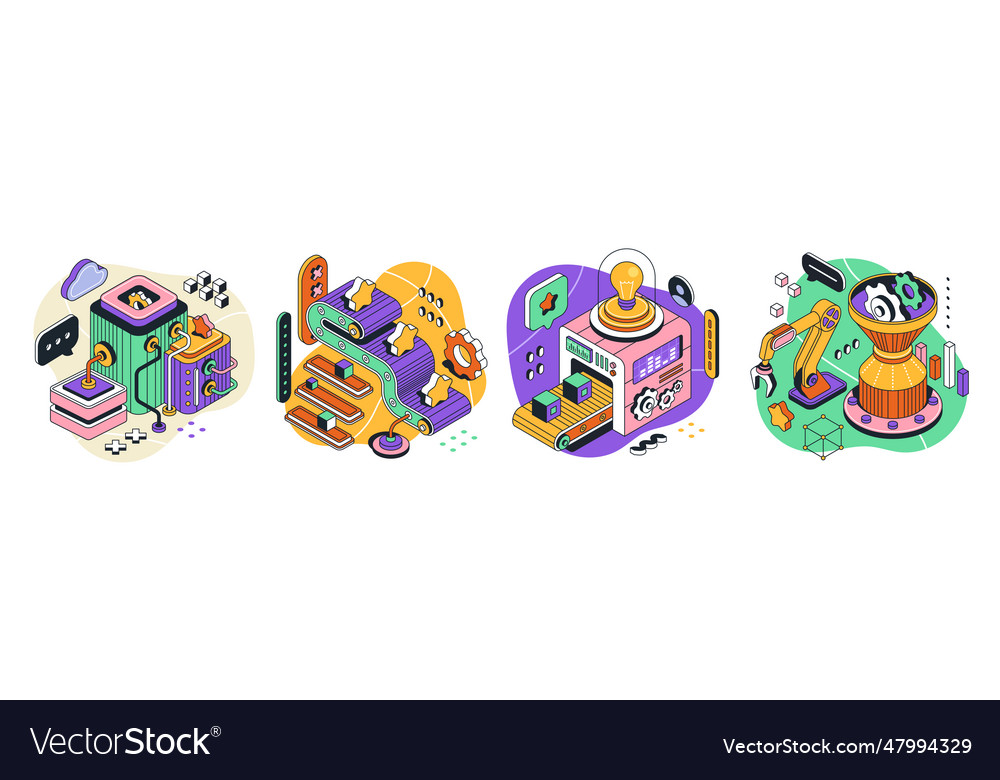 Process of creating set Royalty Free Vector Image Process of creating set Royalty Free Vector Image