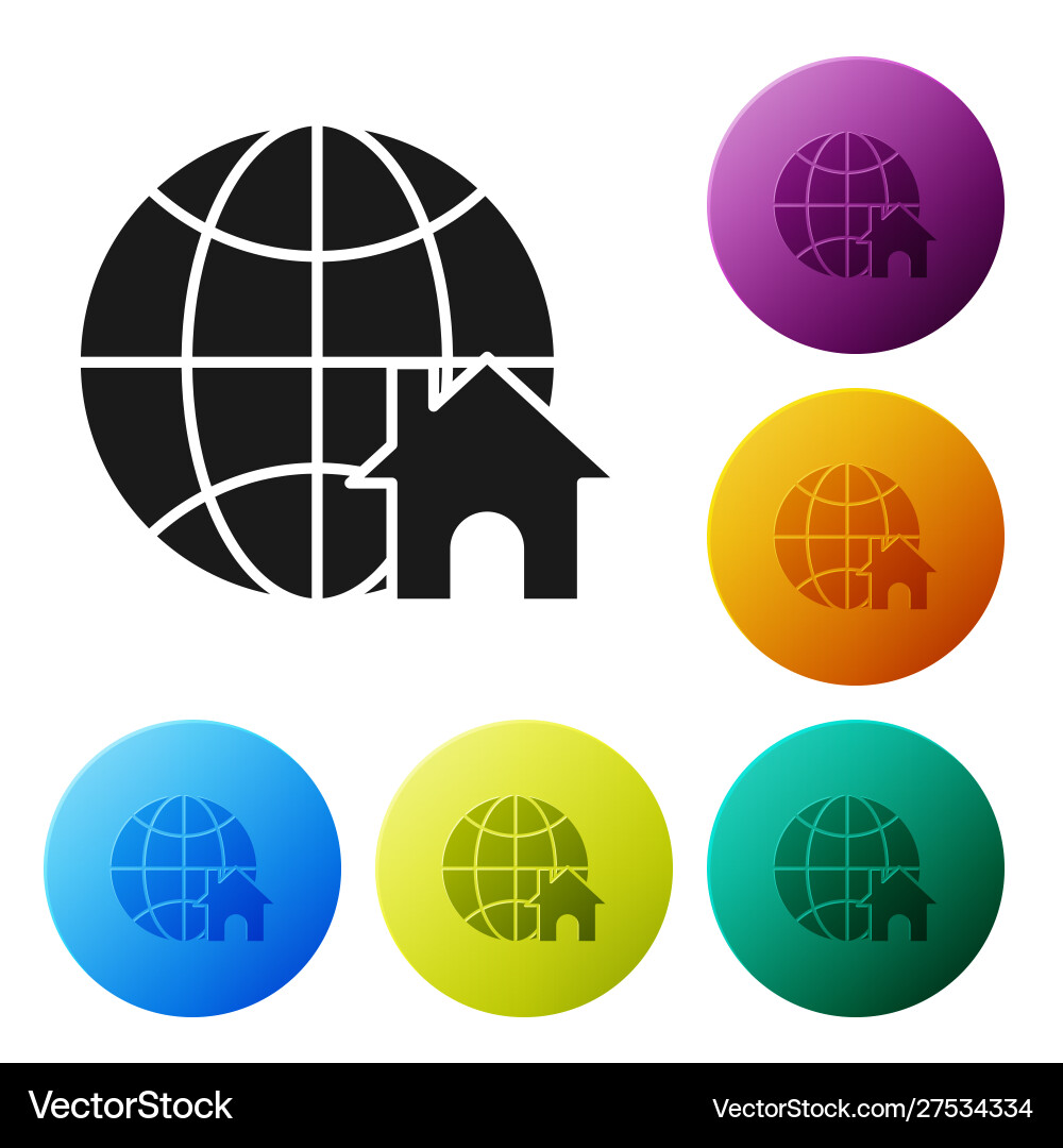 Black globe with house symbol icon isolated Vector Image