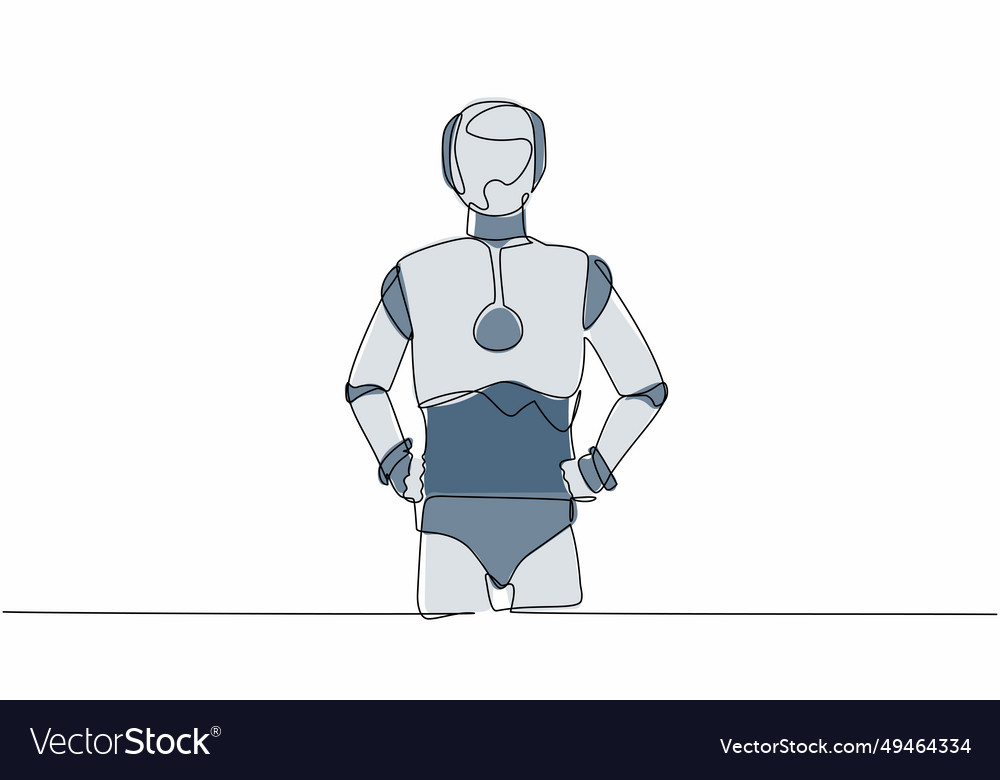 Continuous one line drawing robot standing Vector Image