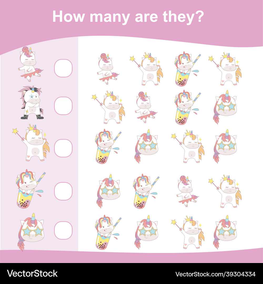 Counting unicorn game for children Royalty Free Vector Image
