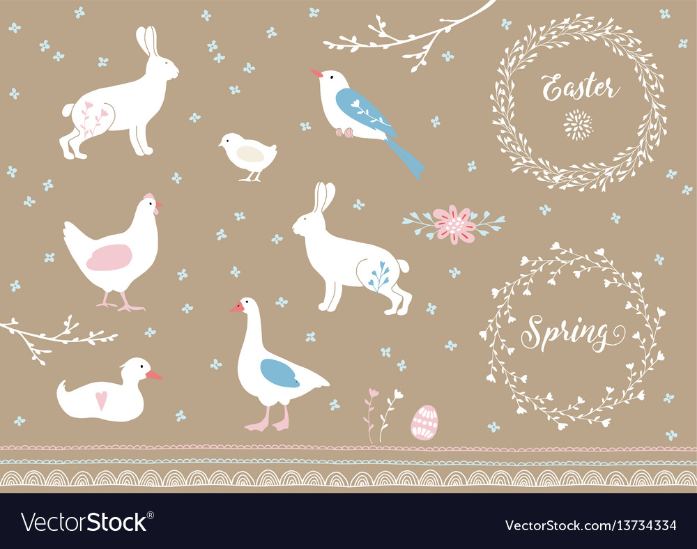 Set white hand drawn easter and spring elements Vector Image