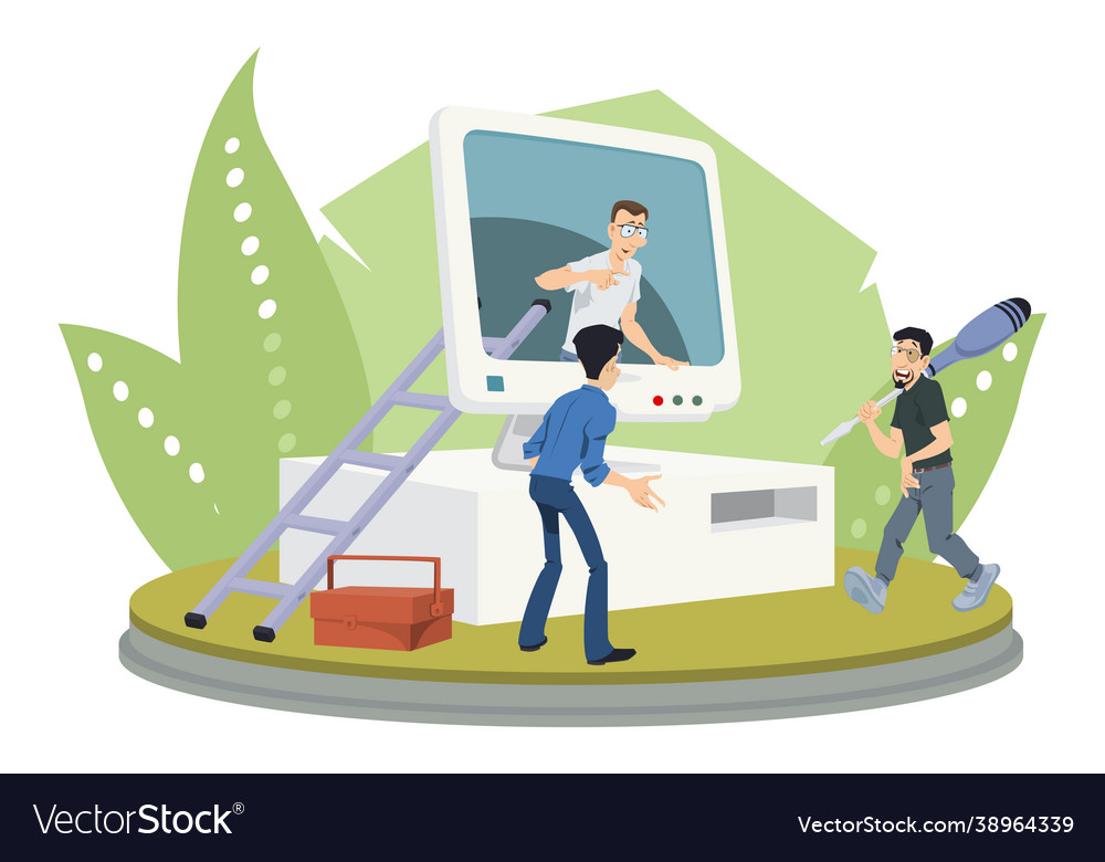 Concept computer viruses shocked woman behind Vector Image