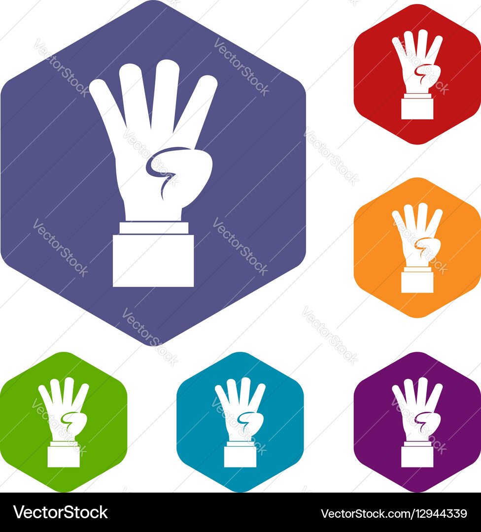 Hand showing number four icons set Royalty Free Vector Image