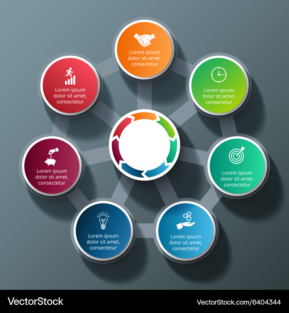 Heptagon with circles for infographic Royalty Free Vector