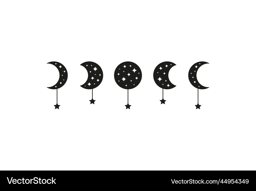 Bohemian black moon phases with stars Royalty Free Vector