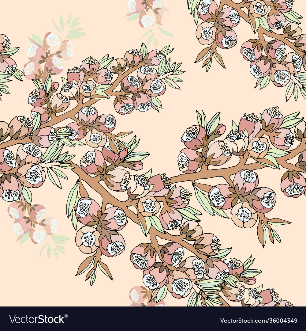 Branch tree sakura seamless pattern Royalty Free Vector