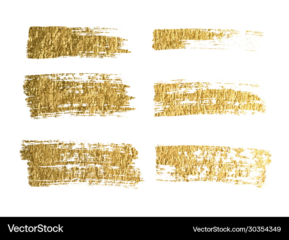 Gold paint smear stroke stain set abstract Vector Image