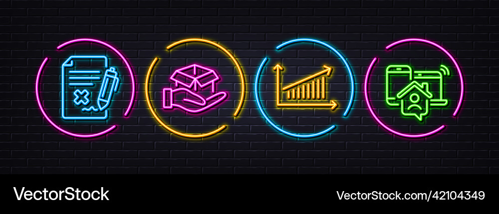 Hold box reject file and chart minimal line icons Vector Image