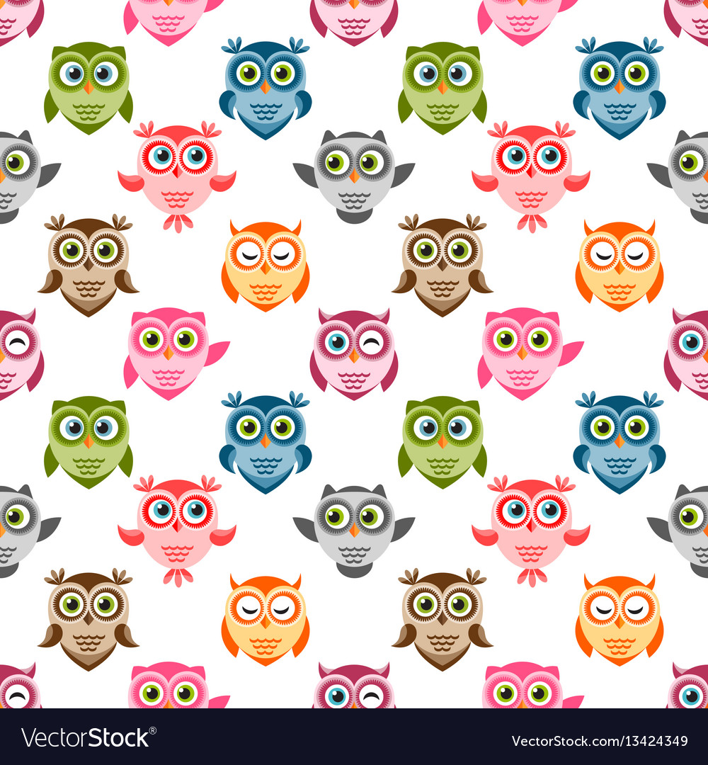 Seamless pattern with cute colorful owls and Vector Image