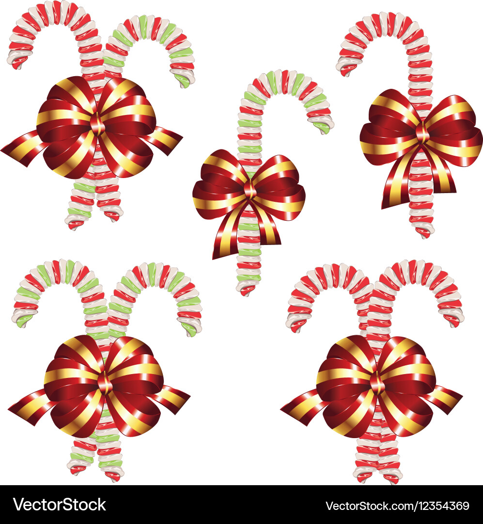 Candy canes with bow set2 Royalty Free Vector Image