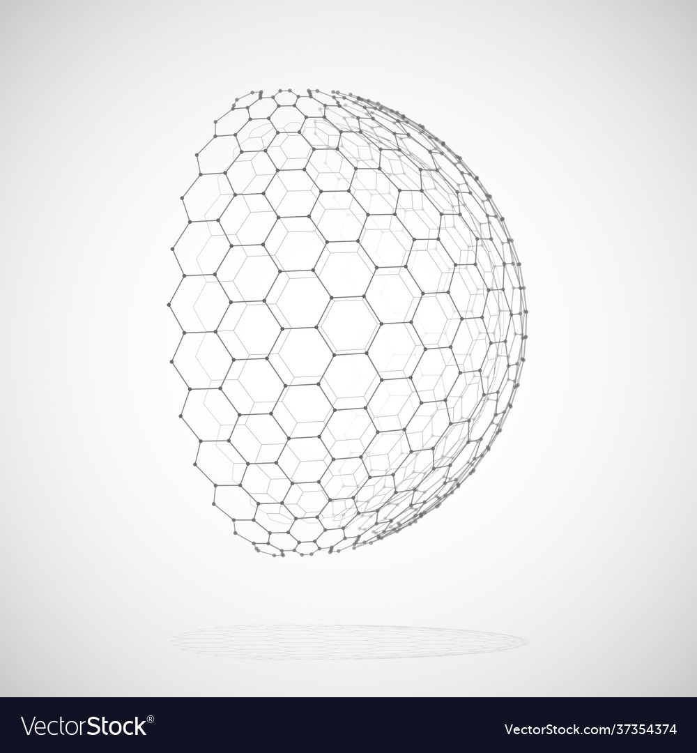 3d object from a hexagon grid with dots stylish Vector Image