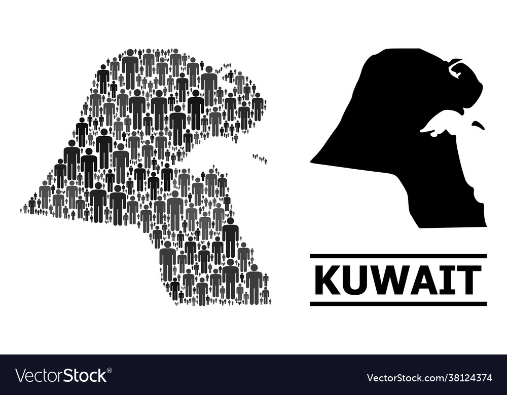 Men mosaic map kuwait and solid map Royalty Free Vector