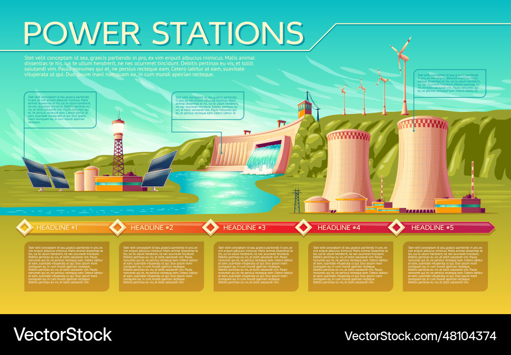 Power stations infographics template Royalty Free Vector