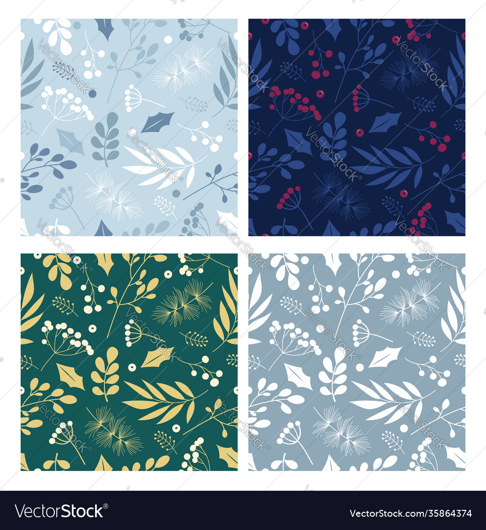 Seamless pattern set with branches leaves Vector Image