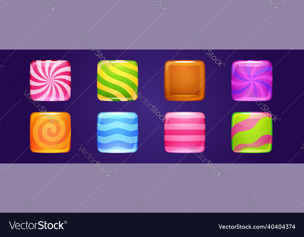 Set of candy app icons game ui square buttons Vector Image Set of candy app icons game ui square buttons Vector Image