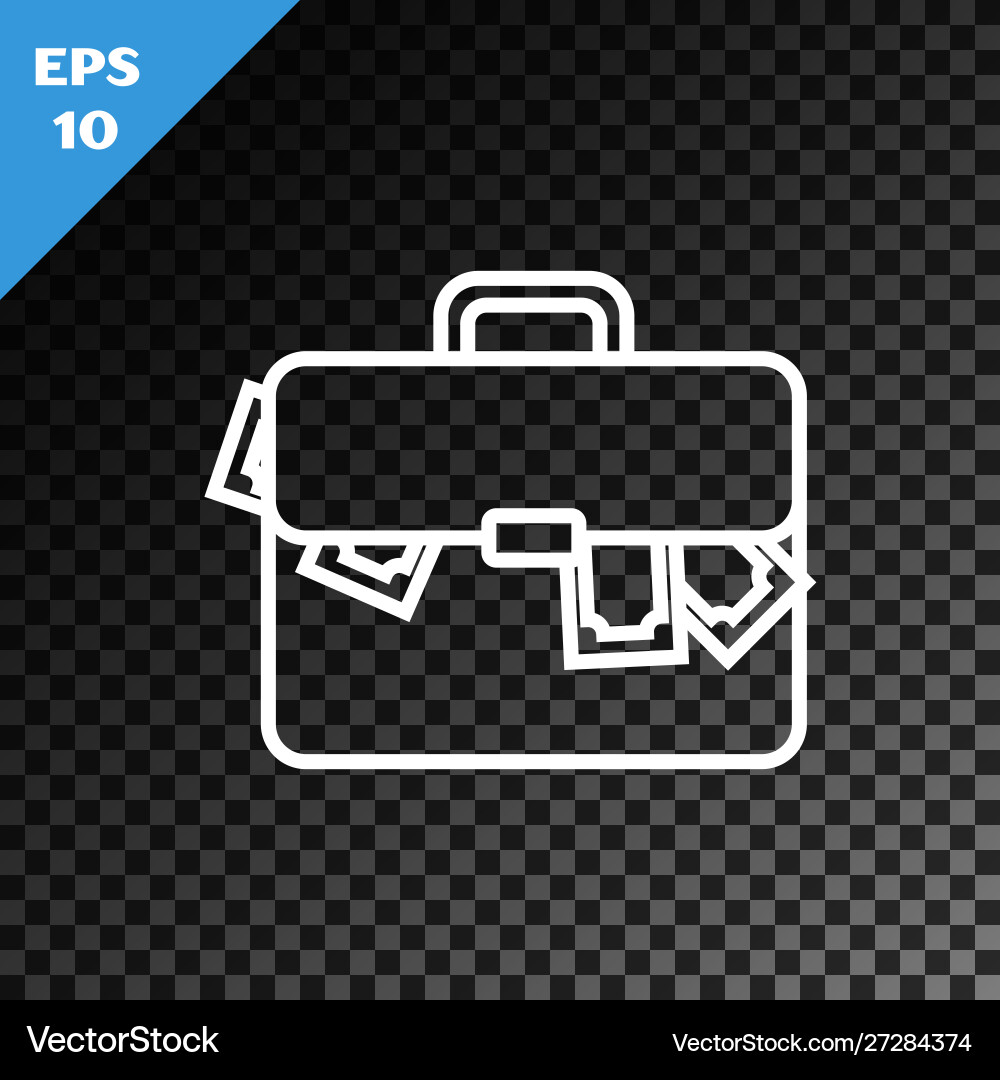 White line briefcase and money icon isolated Vector Image