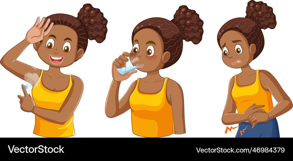 African american girl doing different activities Vector Image