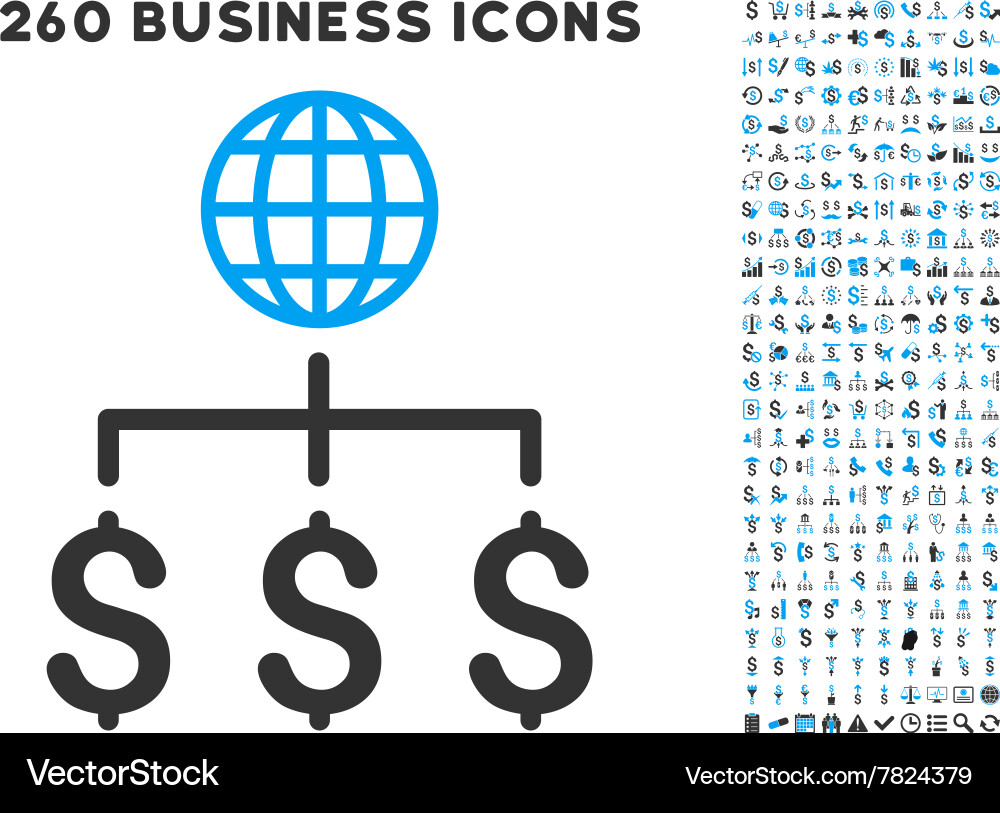 Global payments icon with flat set Royalty Free Vector Image