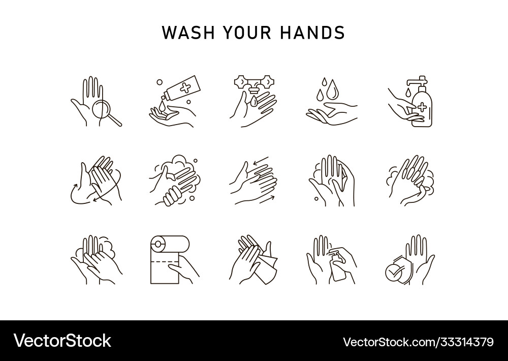 Hand hygiene line icon set simple minimal Vector Image