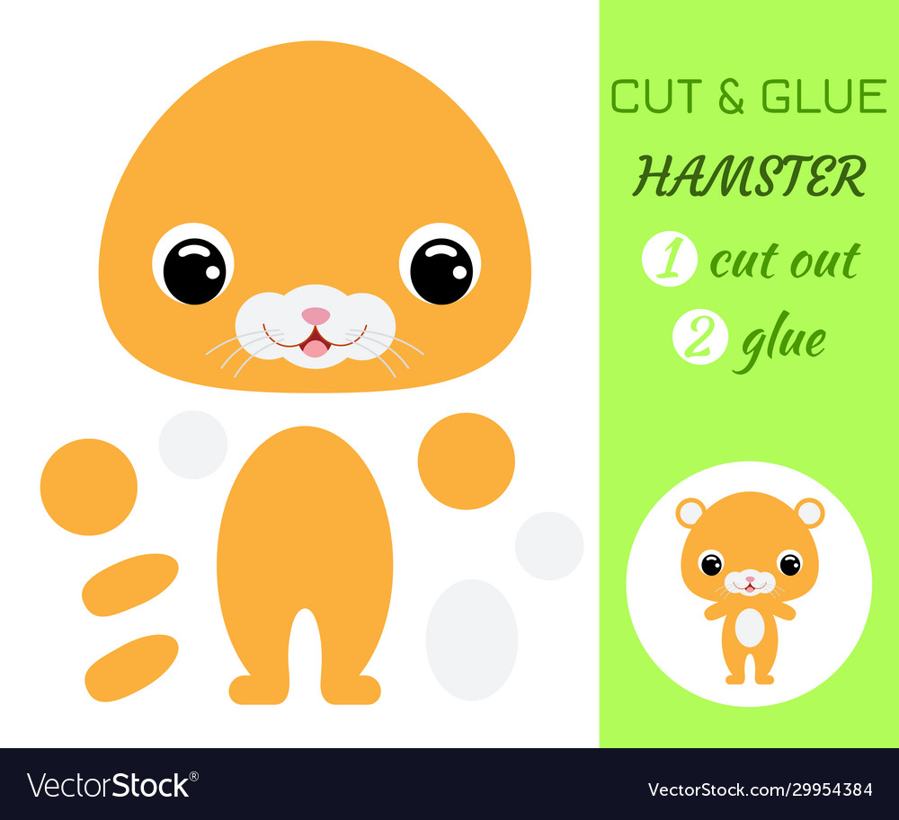 Cut and glue hamster educational paper game Vector Image