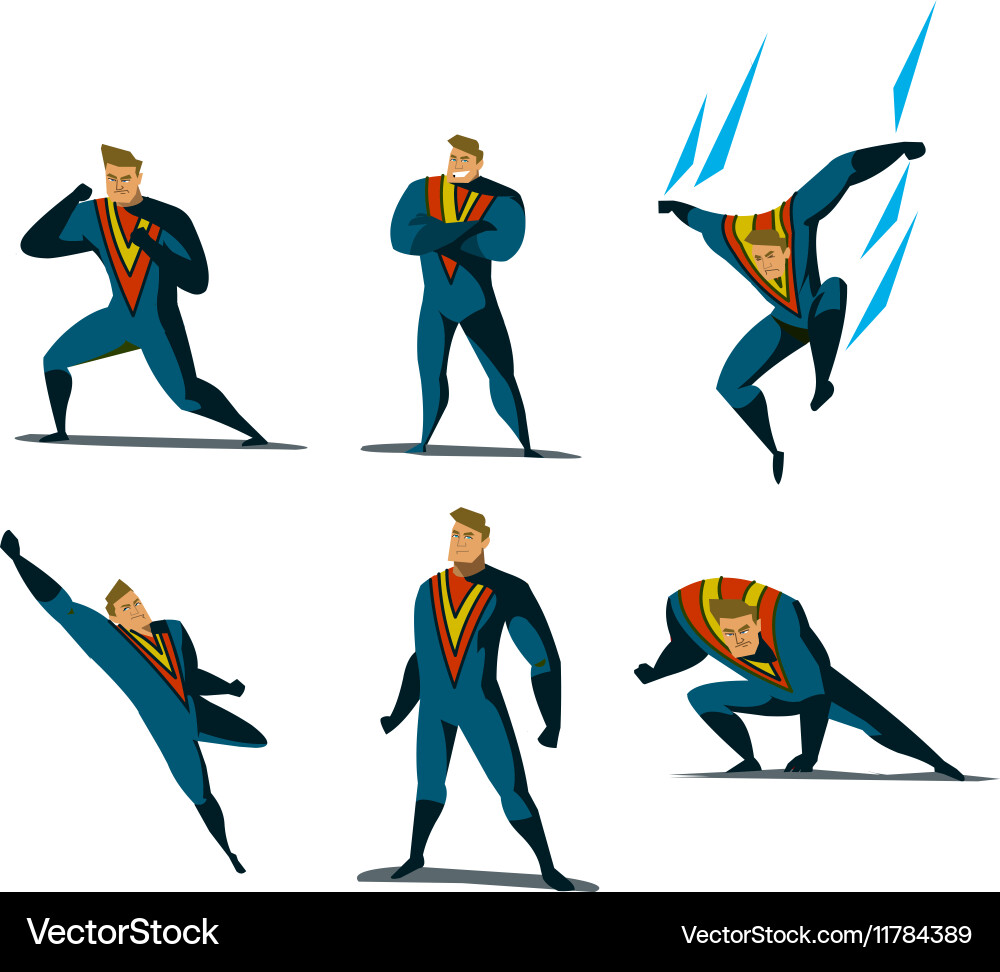 Set superhero actions different poses Royalty Free Vector