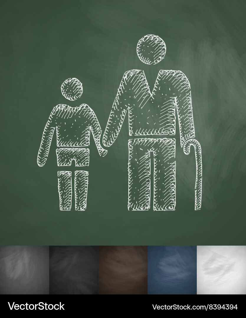 Old man and boy icon hand drawn Royalty Free Vector Image