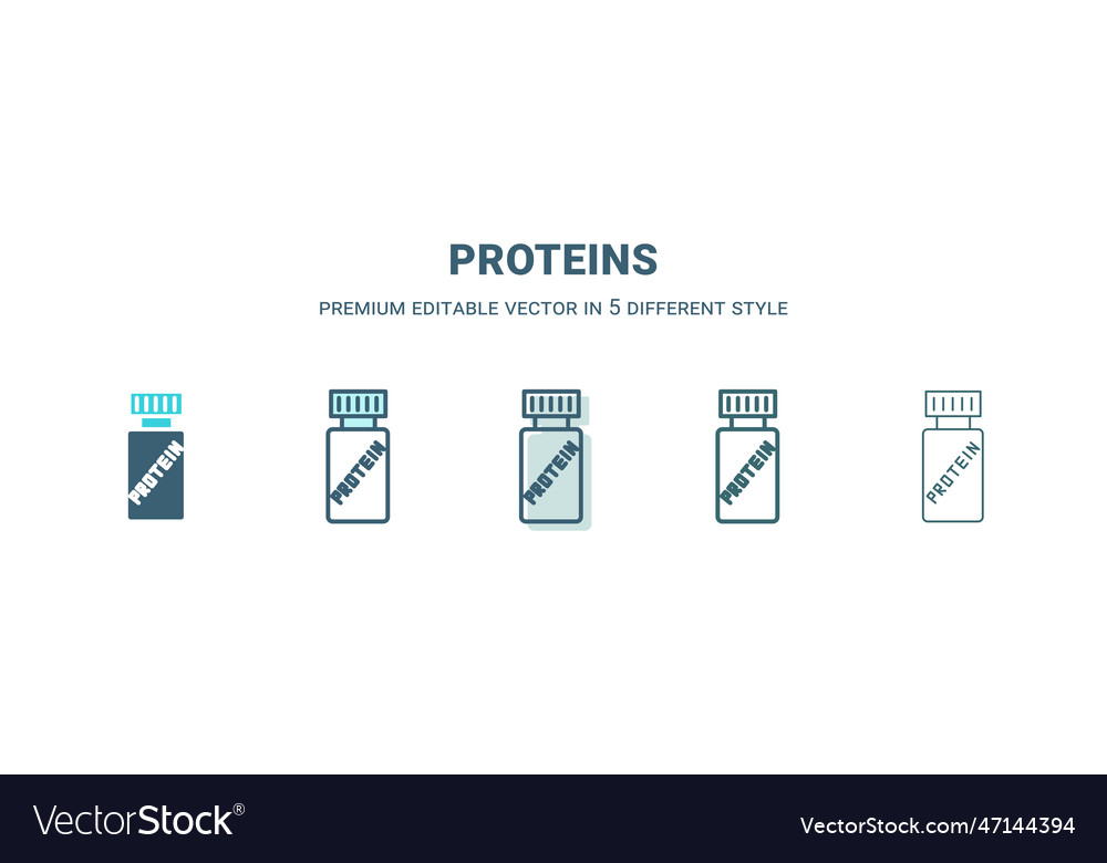 Proteins icon in 5 different style outline filled Vector Image