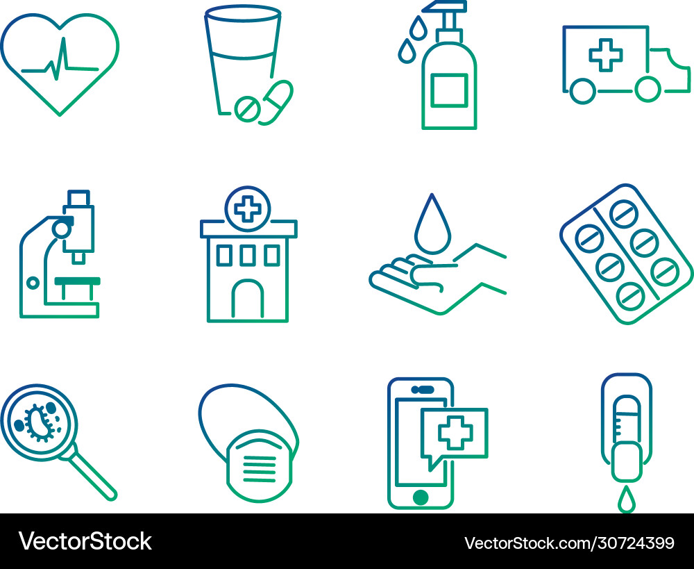 Bundle covid19 set icons Royalty Free Vector Image