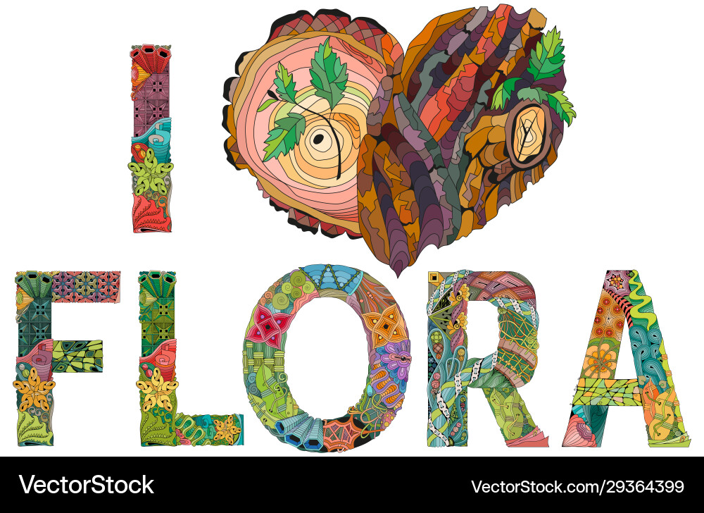 I love flora doodle heart with tree bark texture Vector Image