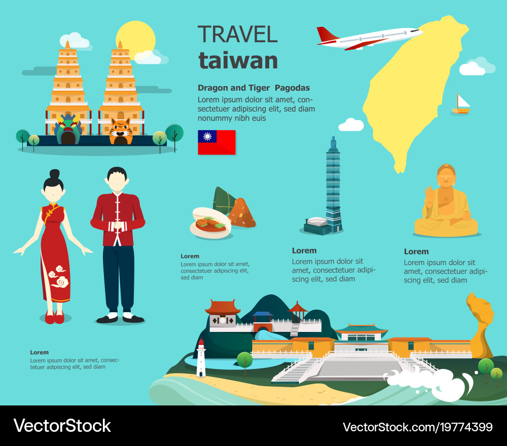 Traveling to taiwan landmarks map Royalty Free Vector Image