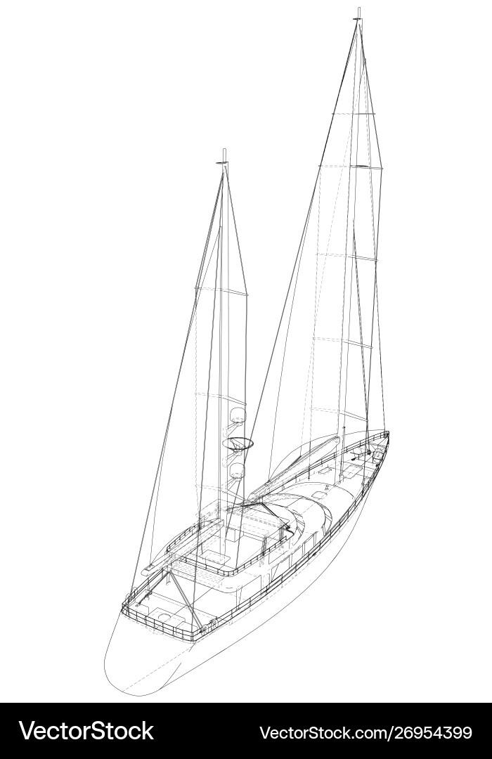 Yacht sailboat or sailing ship wire-frame Vector Image