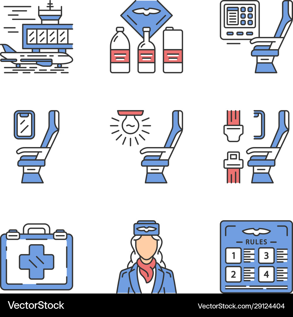 Aviation services color icons set Royalty Free Vector Image