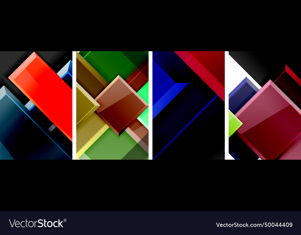 Color glass glossy square composition poster set Vector Image