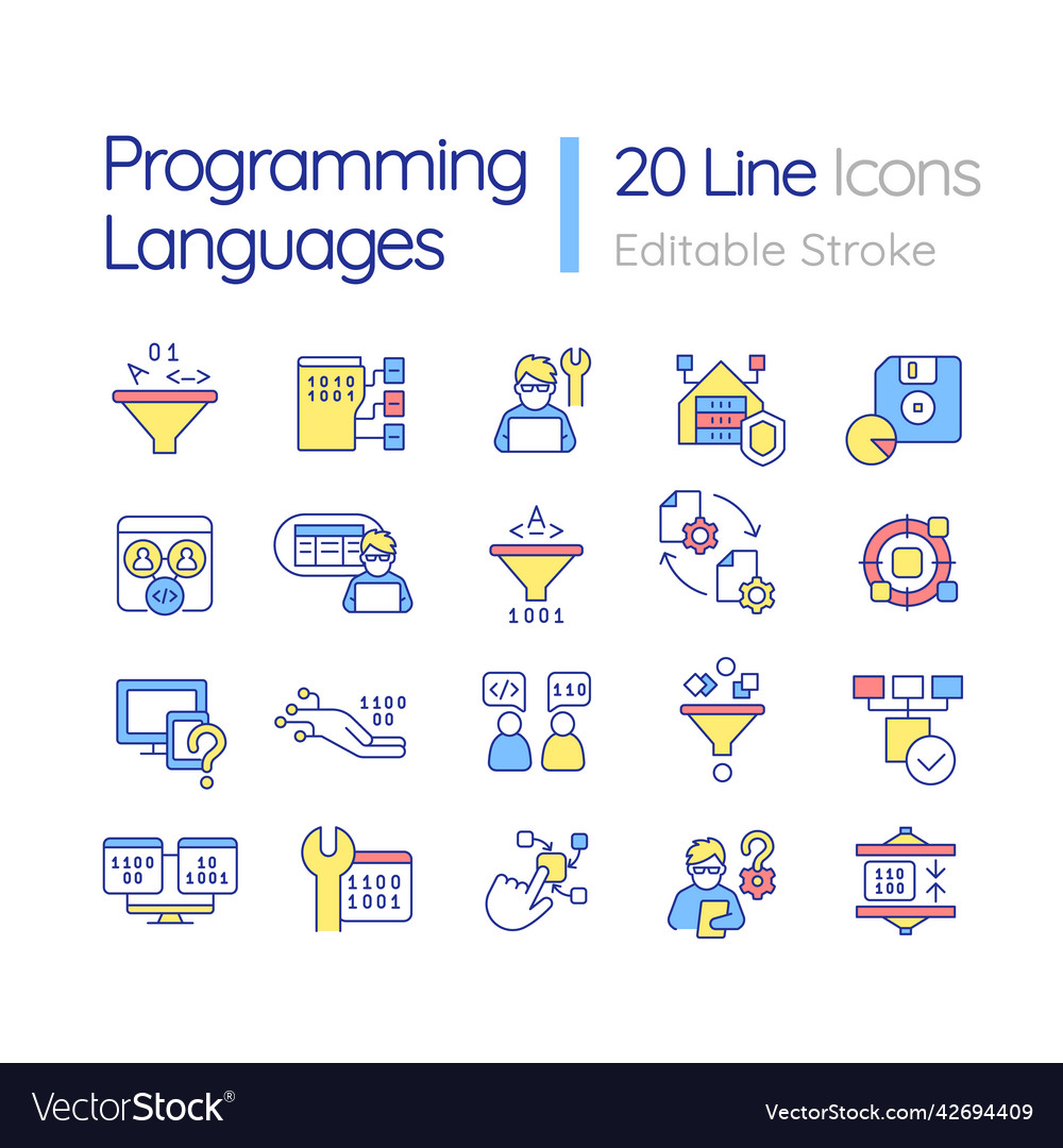 Programming languages rgb color icons set Vector Image Programming languages rgb color icons set Vector Image