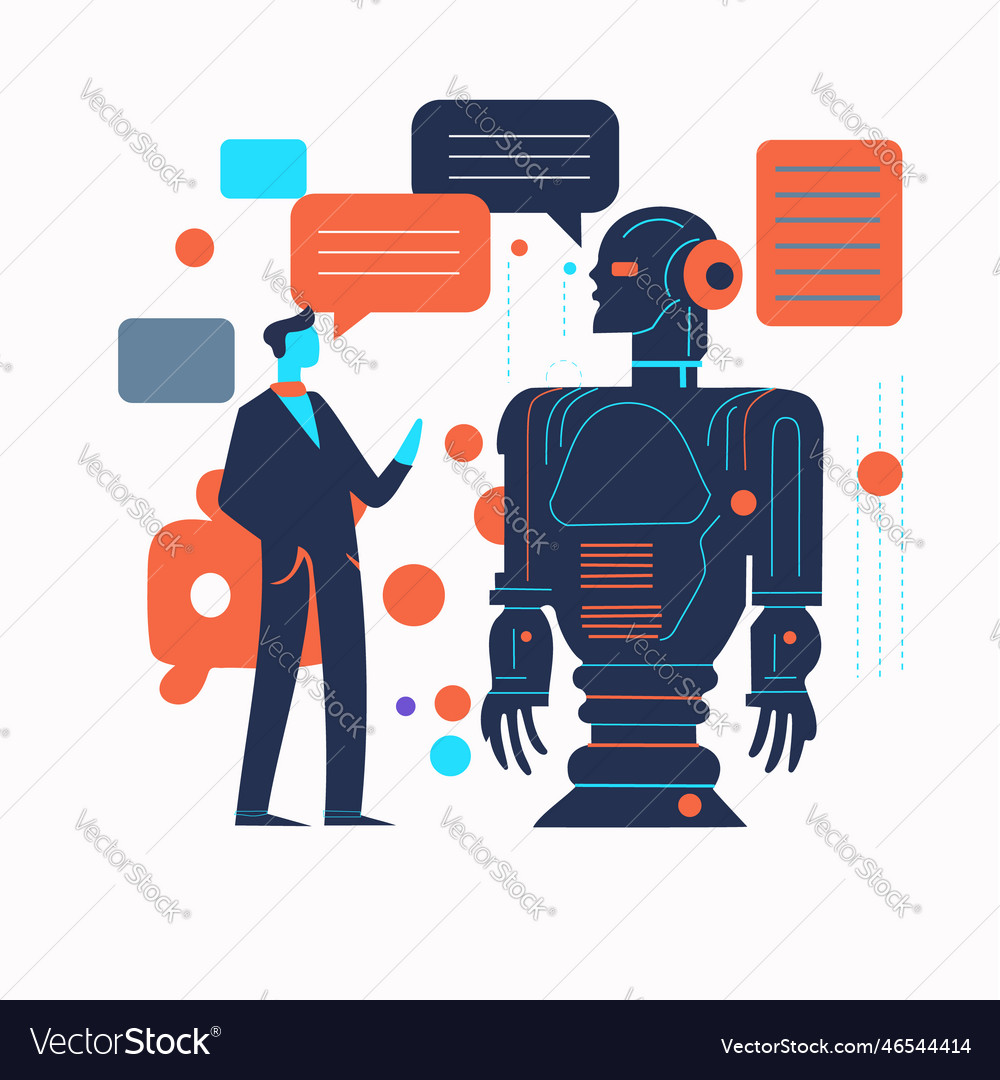 Man communicating with robot Royalty Free Vector Image
