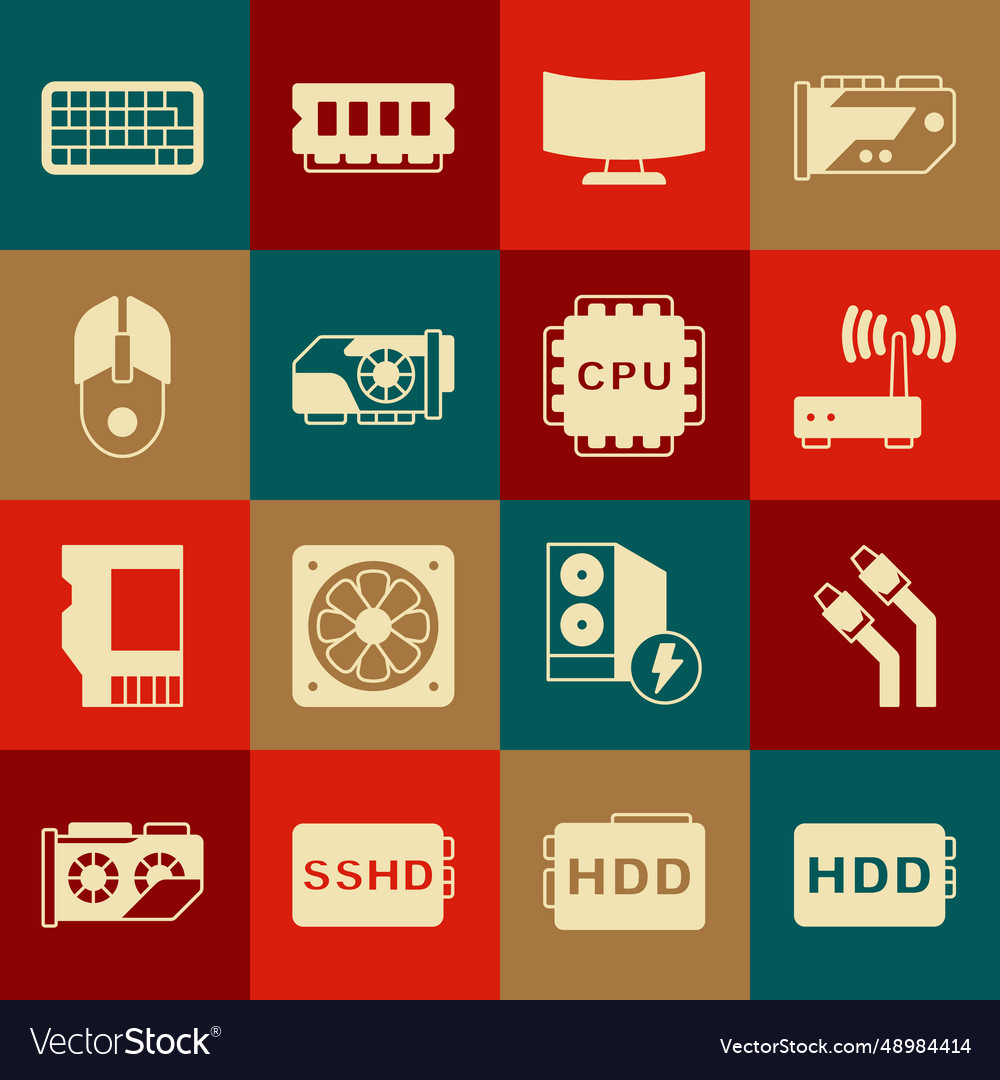 Set Hard Disk Drive Hdd Lan Cable Network Vector Image