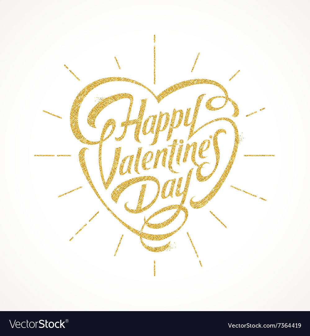 Glitter Gold Lettering Happy Valentines Day Vector Image