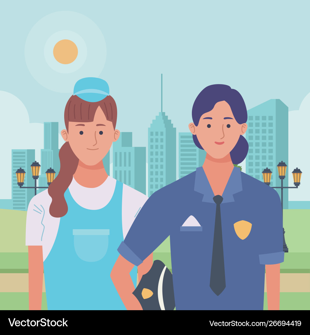 Professionals workers couple smiling cartoons Vector Image