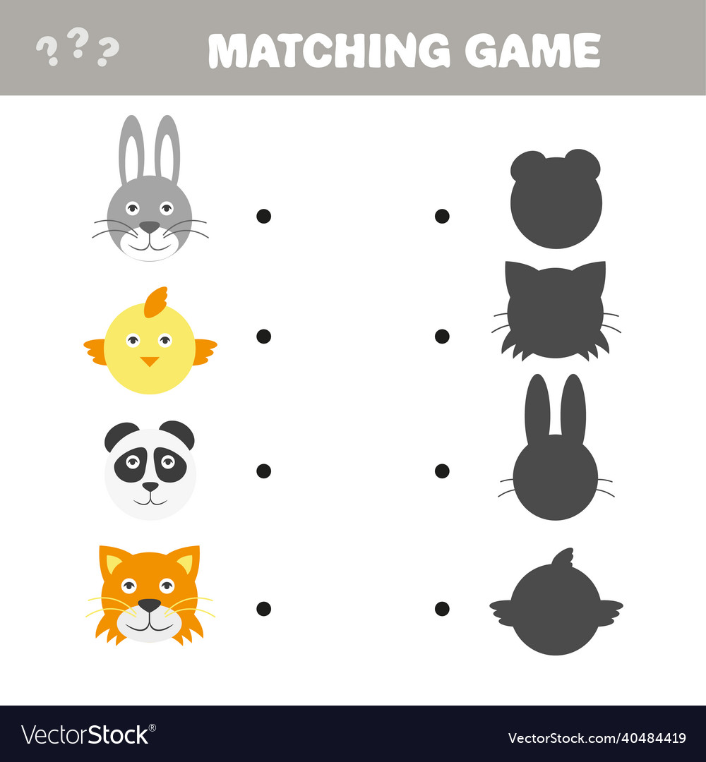 Shadow matching game with animals Royalty Free Vector Image