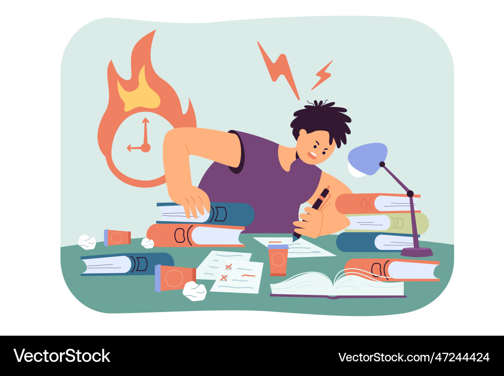 Student preparing for test at last moment Vector Image