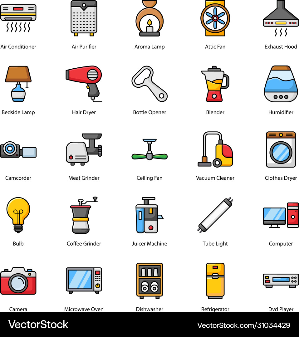 Electronics and appliances flat set Royalty Free Vector
